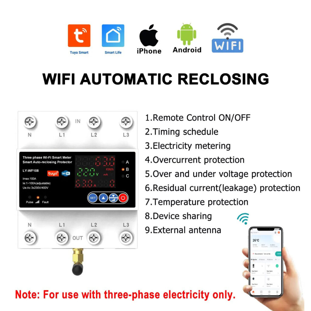 Smart wifi 3 Phase Meter 100A | Smart Watt